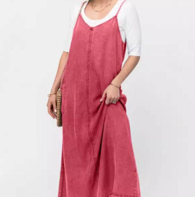 New Suspender Leisure Denim mum loose long Dress | EX-STOCK