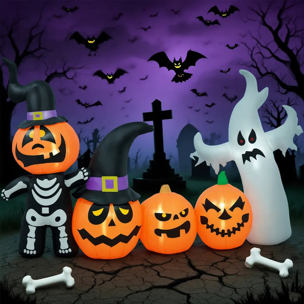 7.5ft Inflatable Halloween Pumpkin Ghost Family, Blow Up LED Display