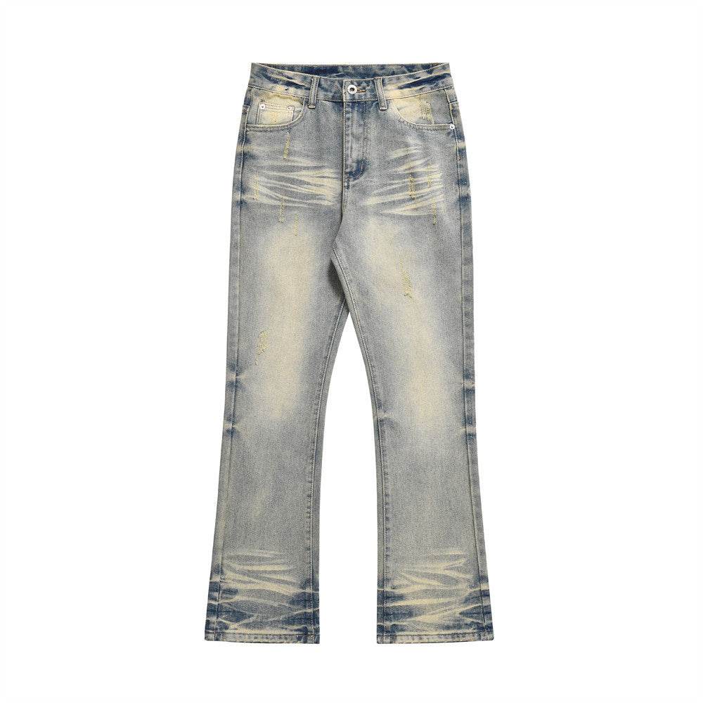 Distressed Scratches Denim Straight-leg Pants Men Jeans | EX-STOCK
