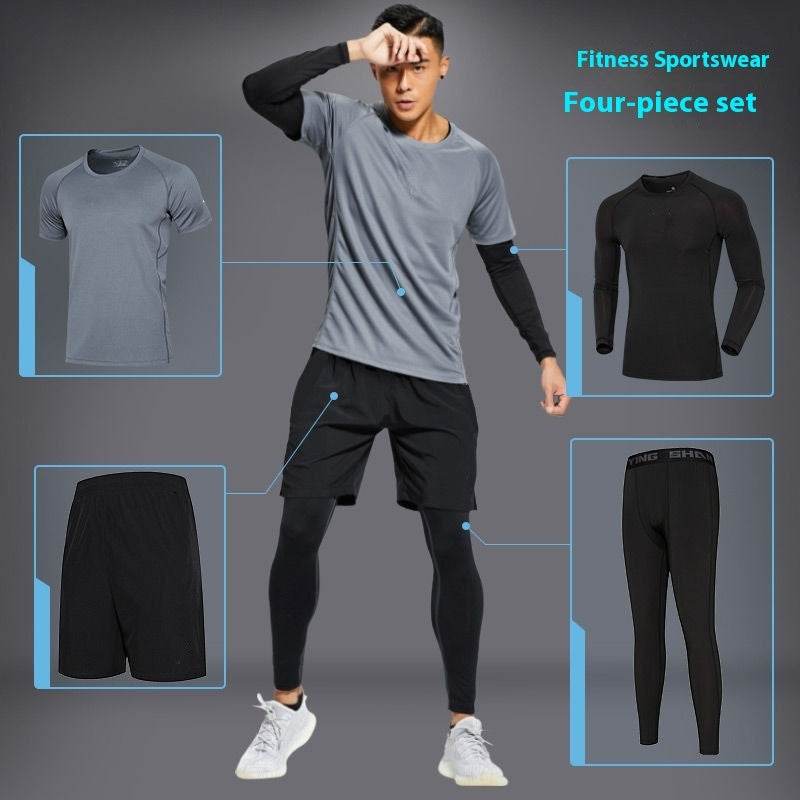 Fitness apparel - Quick Drying Workout clothes for men 4pcs Gym set