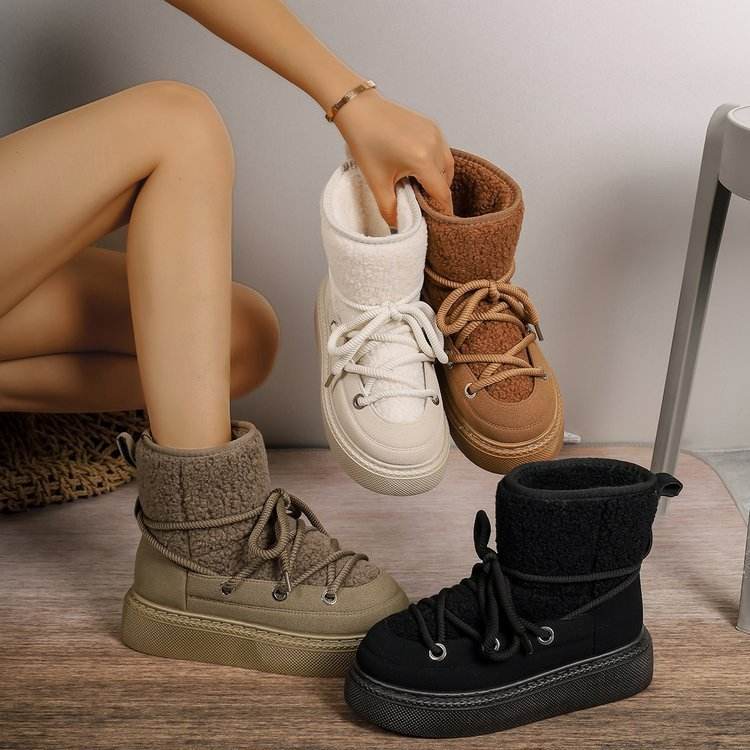Plus Size Platform Cross Strap Snow Boots | EX-STOCK