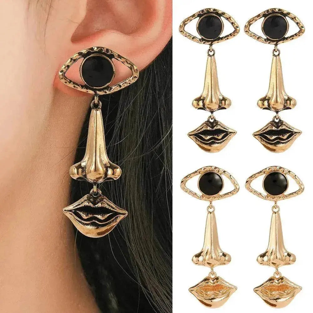 Exaggerated Long Retro Nose Lips Eye Dangle Earrings | EX-STOCK