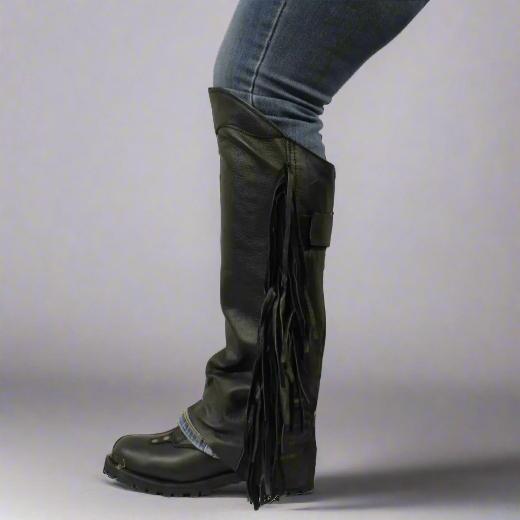 Open Road Women's Side Fringe Leather Half Chaps | EX-STOCK