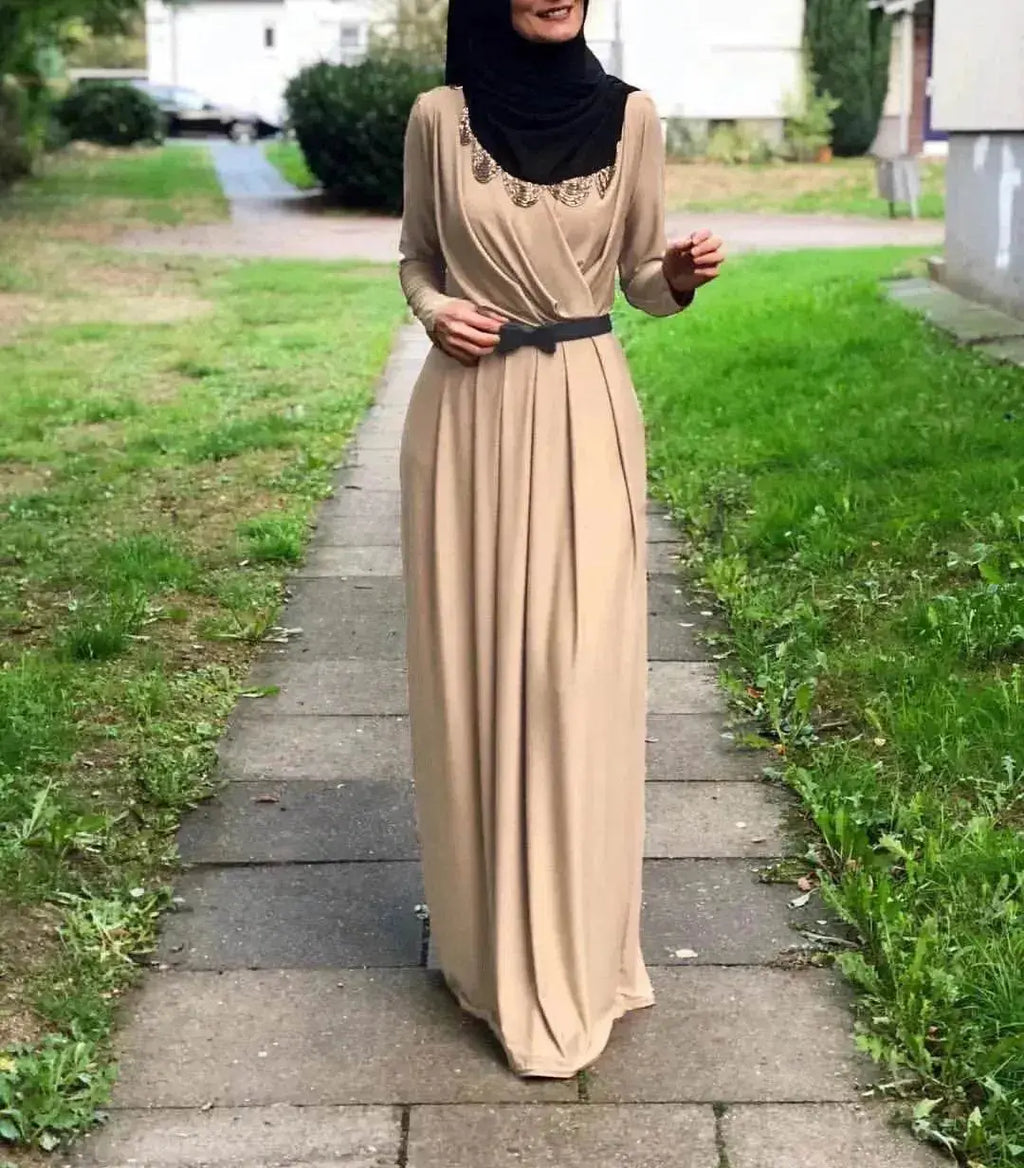 Women's Solid Color Middle Eastern Arab Long Dress | EX-STOCK