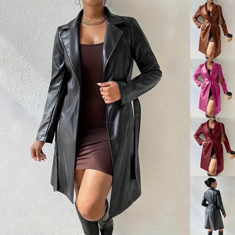 Fashionable Longline leather overcoat Jacket for women | EX-STOCK