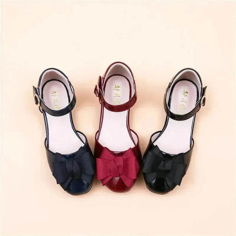 Big Kids' Hollow Velcro Patent Leather Shoes With Bow | EX-STOCK