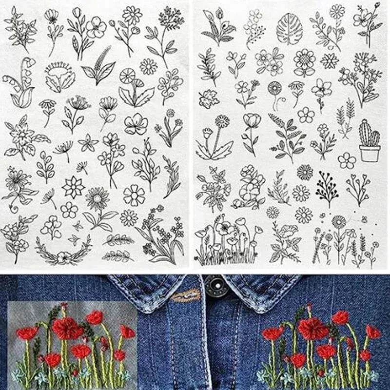 50pcs Water Soluble Stick and Stitch Embroidery Patterns stickers for