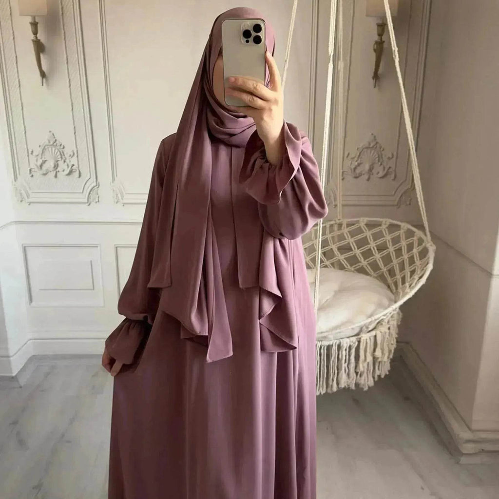 Dubai Turkey Solid Color Small Horn Sleeve Dress | EX-STOCK