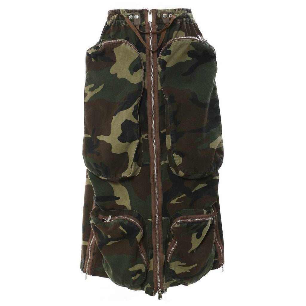 Three-dimensional Camouflage Zipper Pocket Side Slit pencil Midi