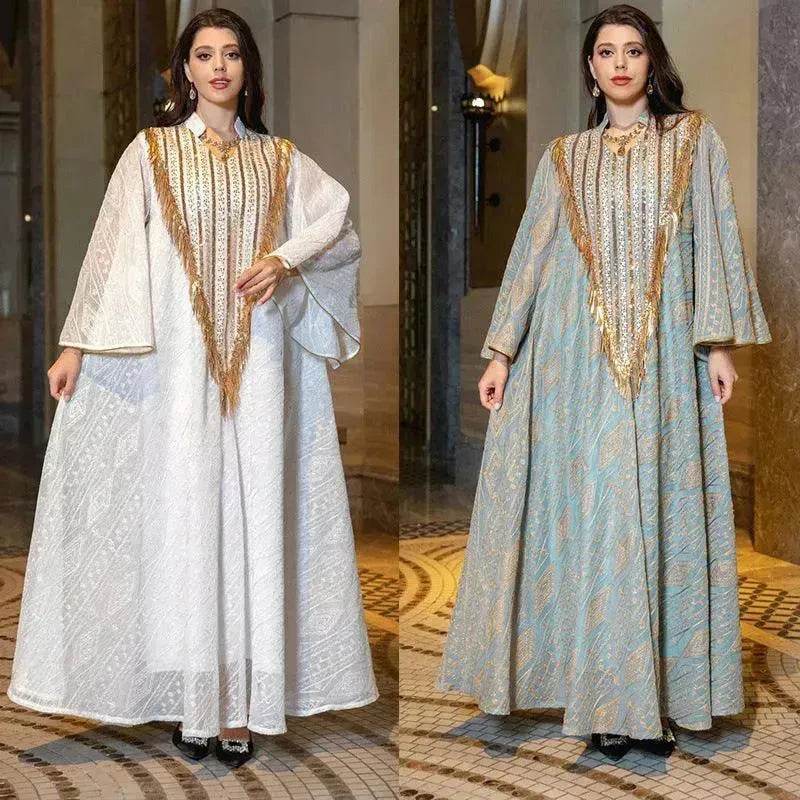 Festival Evening Party Mesh Embroidered Sequins Robe Abaya Dress for