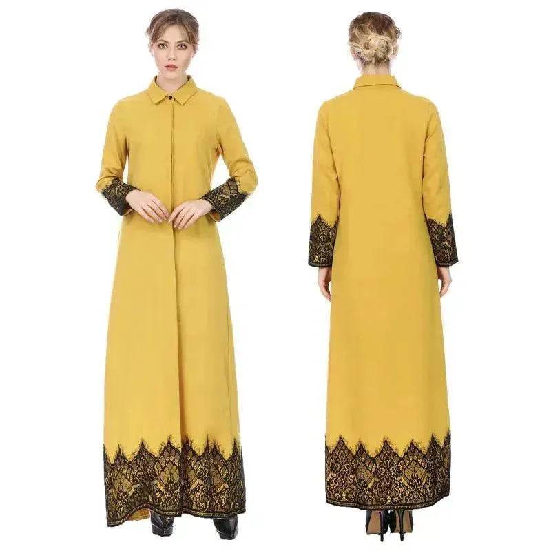 Middle East Turkey Full Button Ethnic Lace Robe Long Dress | EX-STOCK