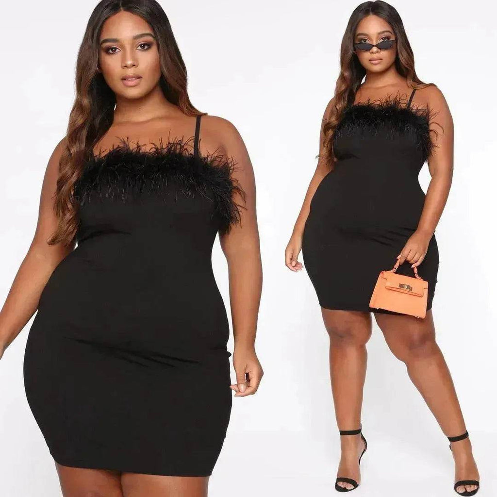 Plus Size Women's Suspender Feather Dress Gown | EX-STOCK