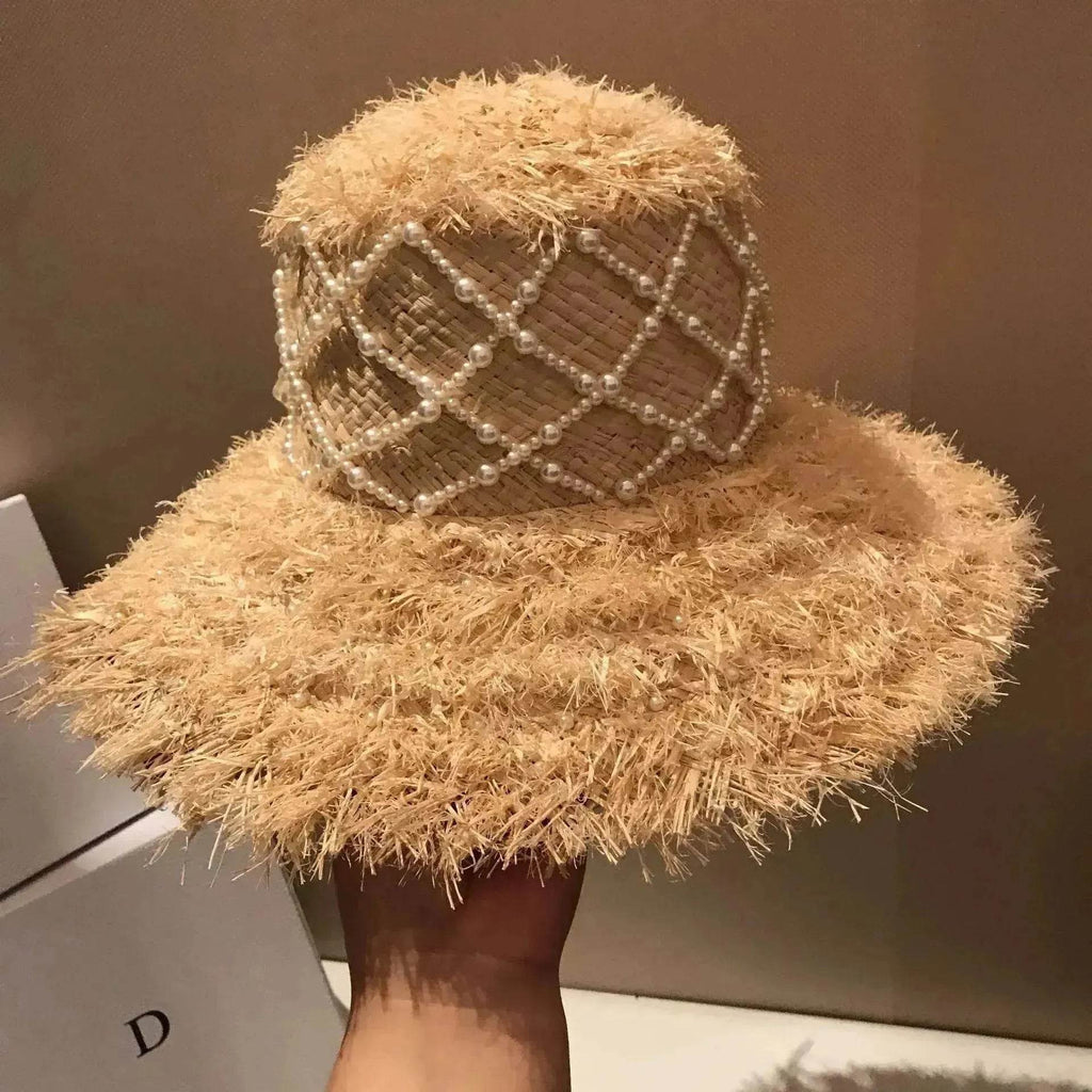 Summer Raffia Straw Hat Hand-stitched Pearl Hat | EX-STOCK