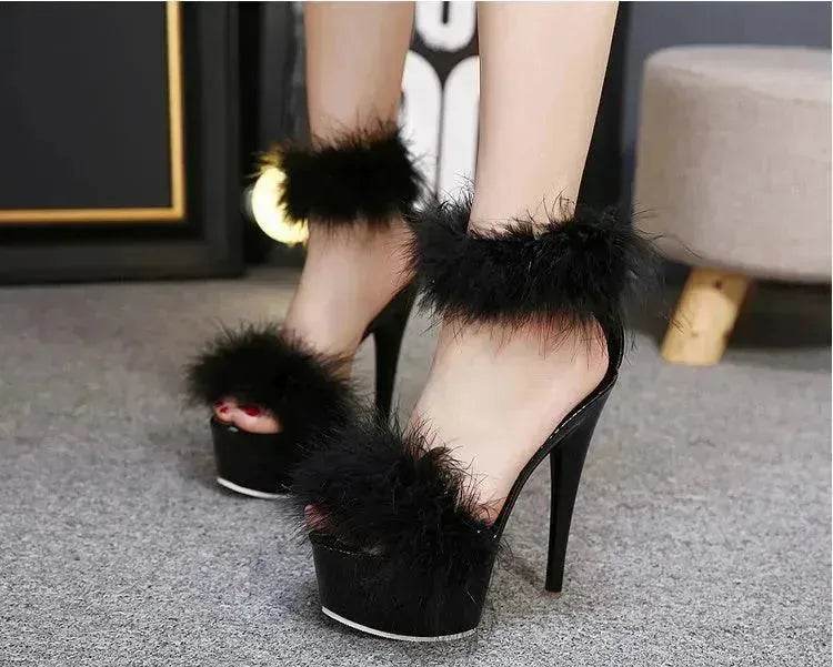 Super High Heel Plush Sandals Women's Thin Heel | EX-STOCK