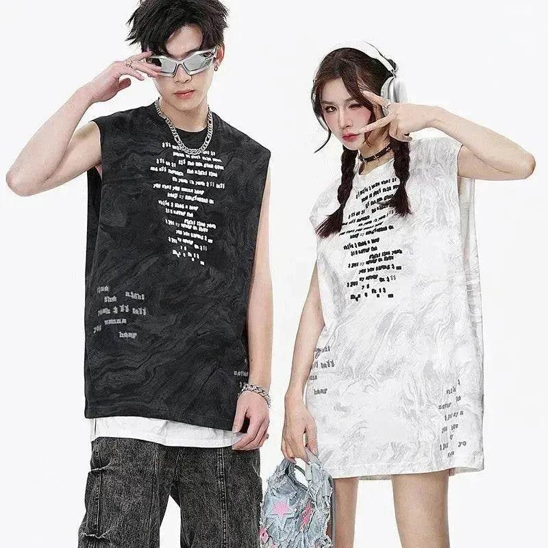 Vintage Batik Ink Letter Printing Tank Top Vest | EX-STOCK