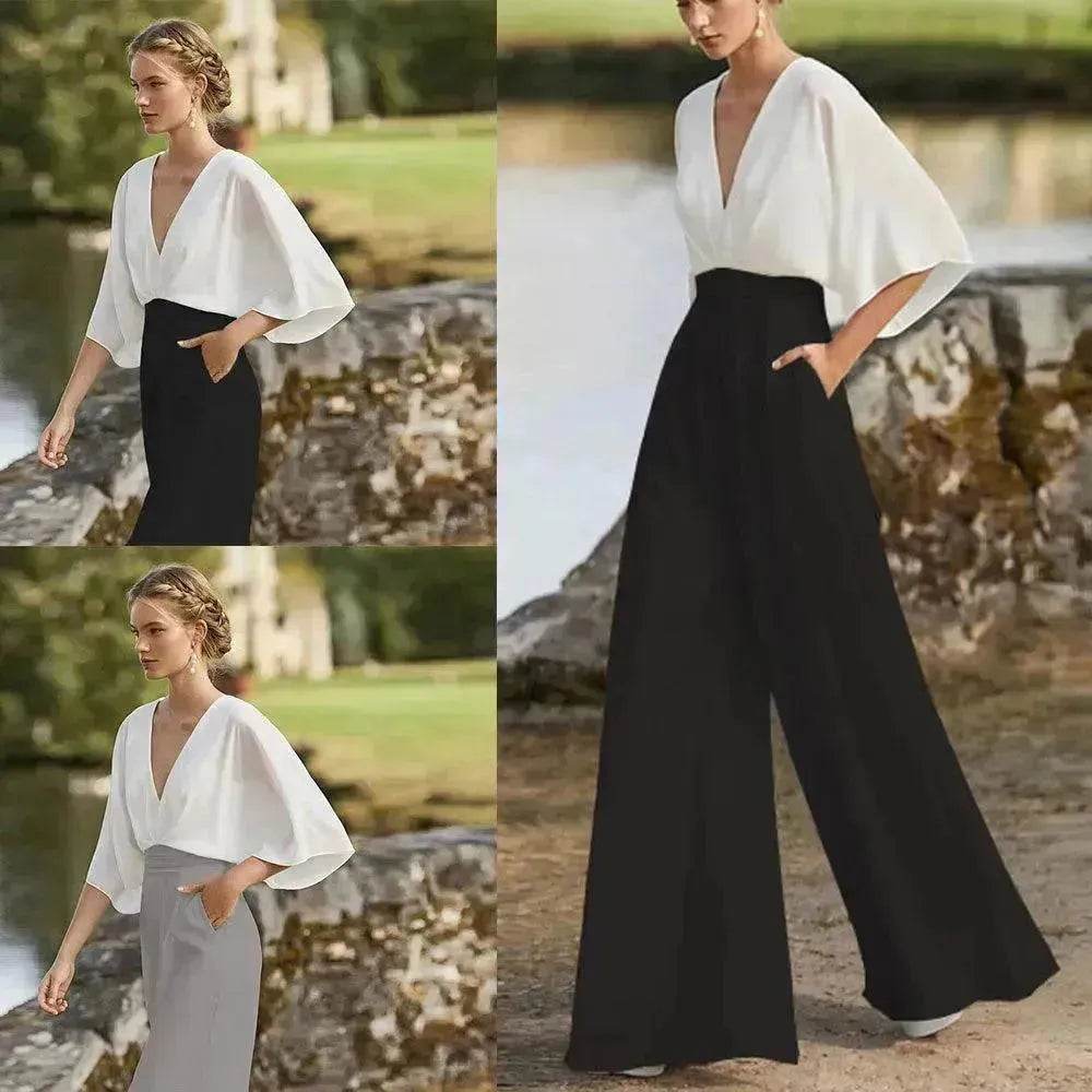 Women's Deep V High Waist Wide Leg Jumpsuit | EX-STOCK
