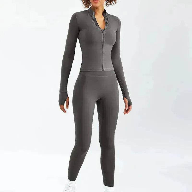 Women Yoga Zipper Long-sleeved Gym Exercise Fitness Suit | EX-STOCK